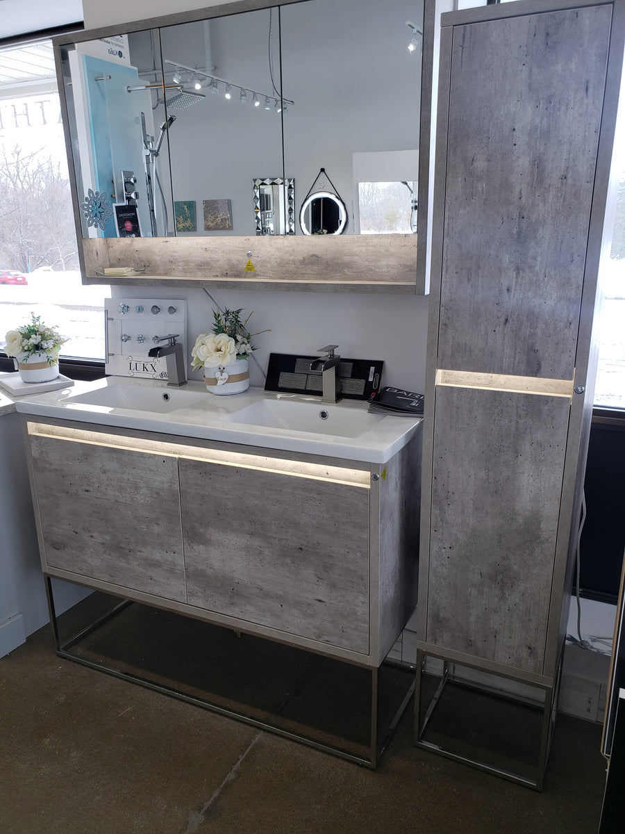 48" Stone Wallhung Vanity Double Sink with Ceramic Top,Linen Tower and ...